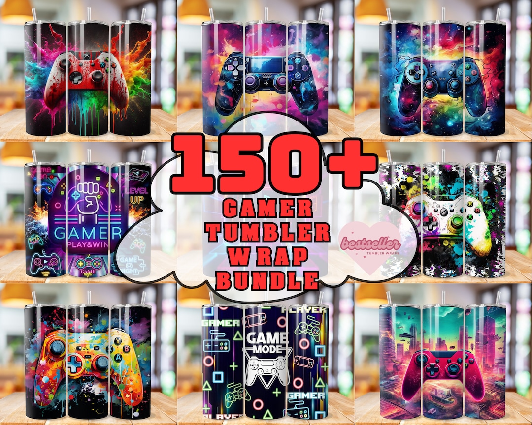 150 + Gamer Tumbler Wrap Bundle, 3D Game Controller Tumbler Wrap, 20oz ...