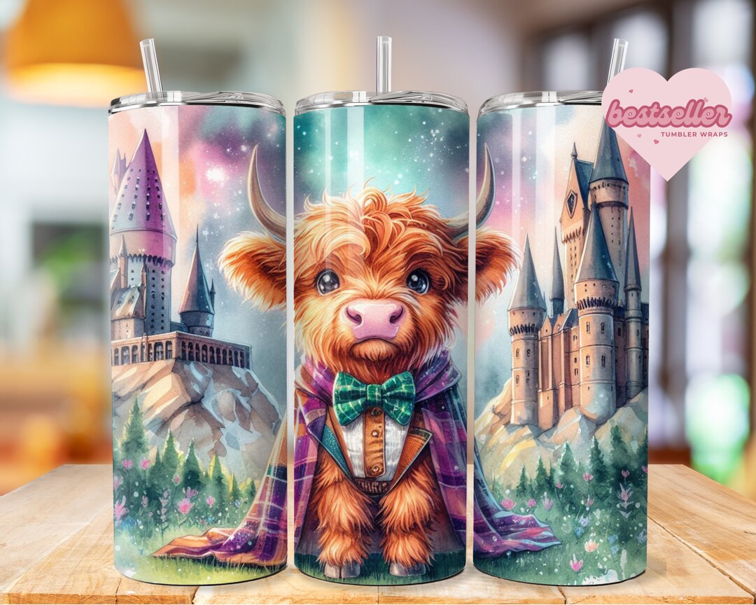 Wizard Highland Cow Tumbler Design, 20oz Skinny Sublimation, Digital Download 300dpi, Magical ...