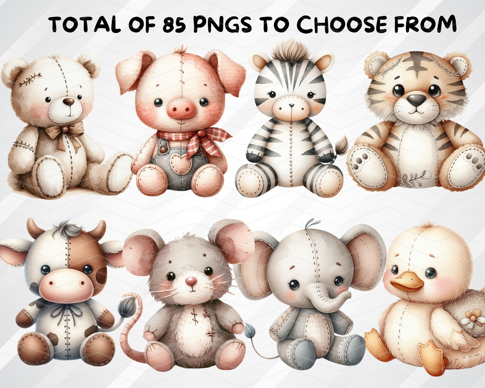 Cute Plush Animals Clipart, Vintage Stuffed Animals PNG Bundle, Nursery ...