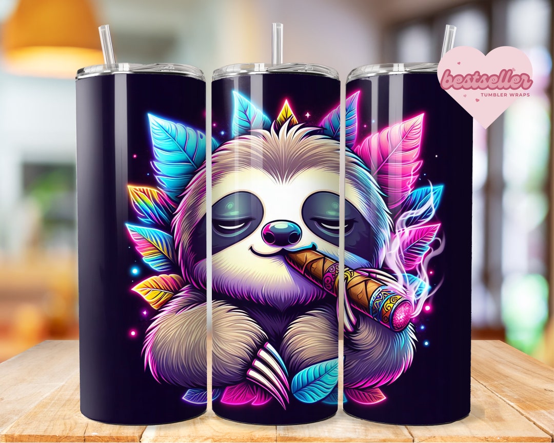 Sloth Weed Tumbler Wrap, Neon Weed Sublimation, Marijuana Tumbler, Weed ...