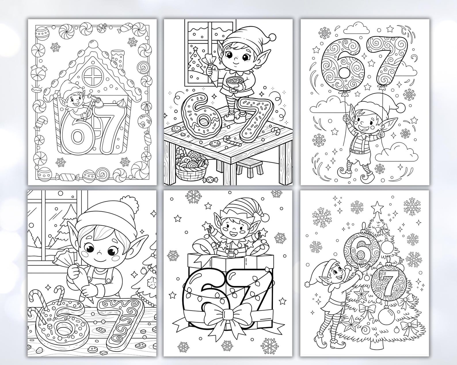 67 Elf Coloring Page, Six Seven 6 7 Elf Coloring Sheet, Holiday ...