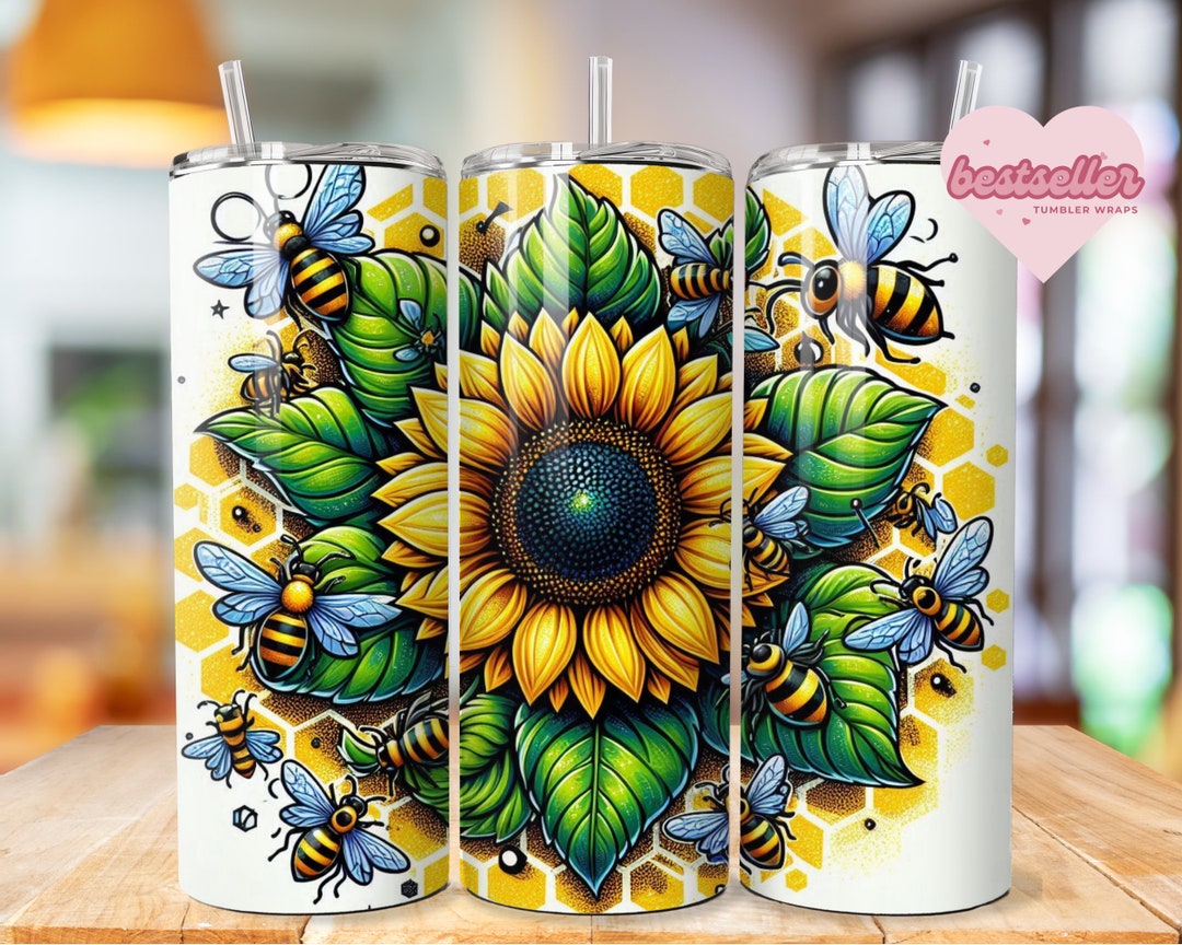 Sunflower Png, Bee Happy. Tumbler Wrap, Sublimation Design, Bee Tumbler ...