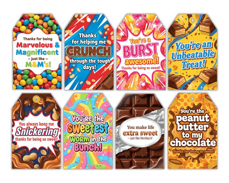 Appreciation Candy Bar Gift Tags, Thank You Gift Tag, Candy Gift Tag ...