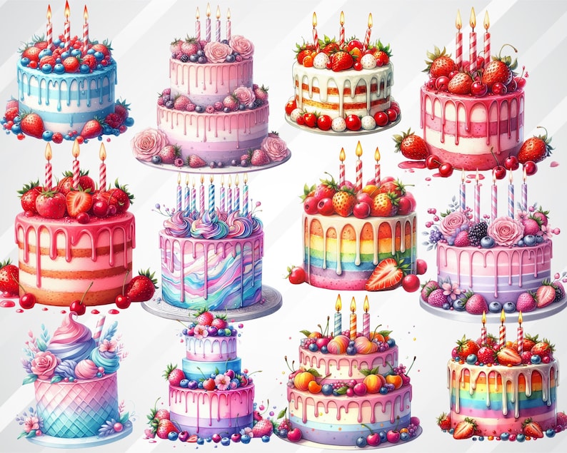 Birthday Clipart Bundle 600 Birthday PNG, Watercolor Birthday Clipart ...