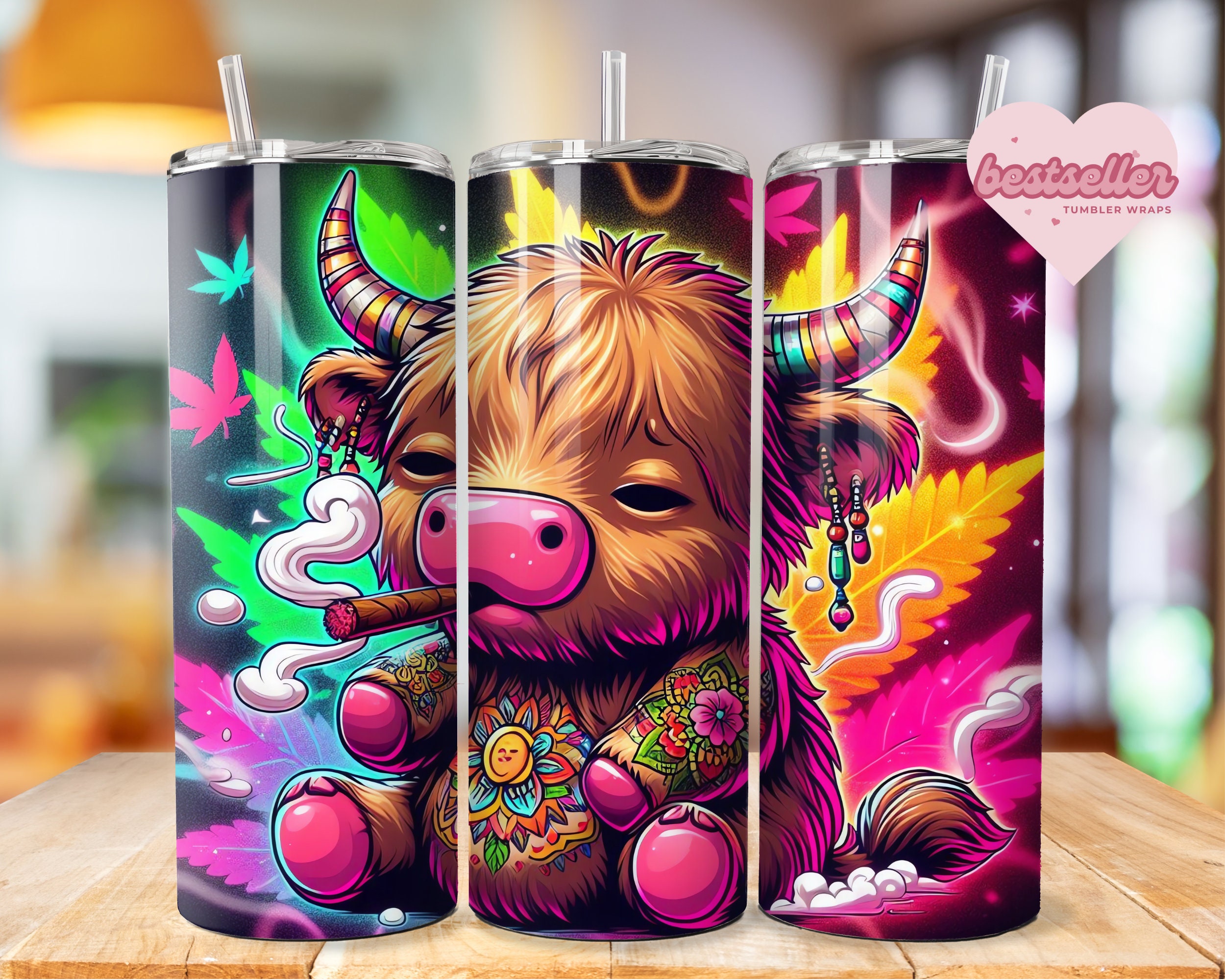Highland Cow Weed Tumbler Wrap, Neon Weed Sublimation,marijuana Tumbler ...