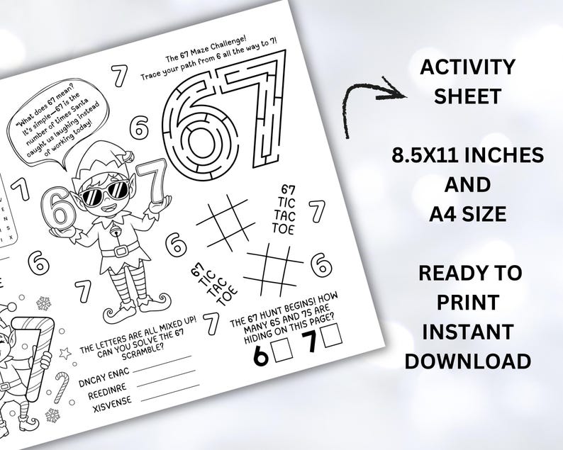 Elf 67 Activity Sheet Printable | Funny Elf Ideas | Elf Arrival Ideas ...