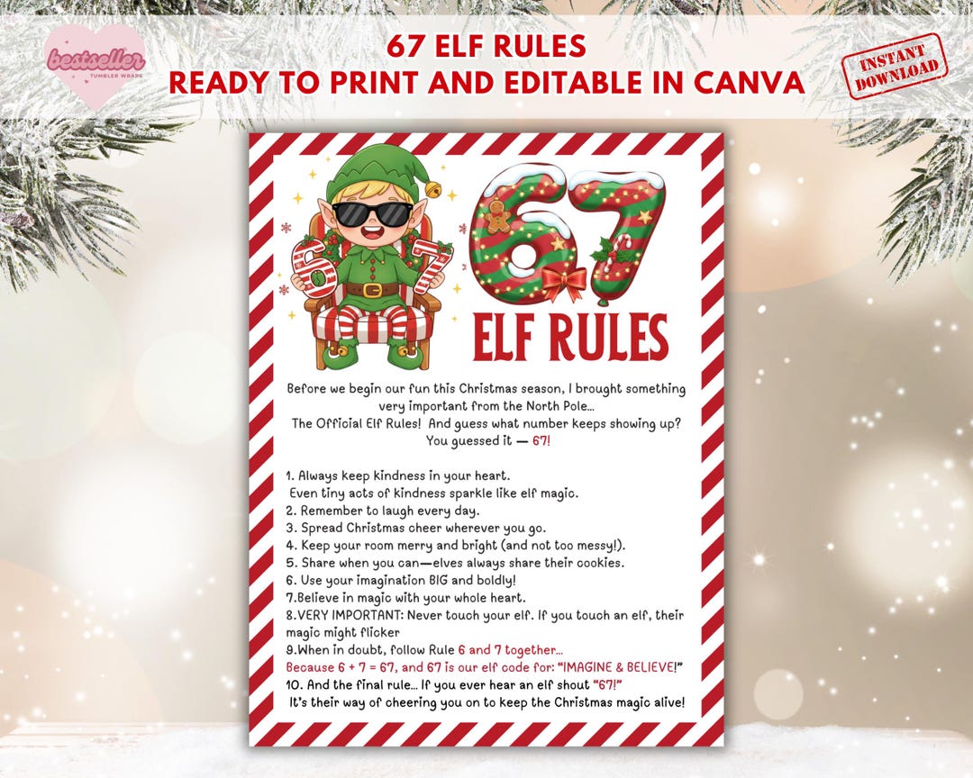 6 7 Elf Rules, Six Seven Elf Letter, 6-7 Elf Rules Letter, Elf Rules ...