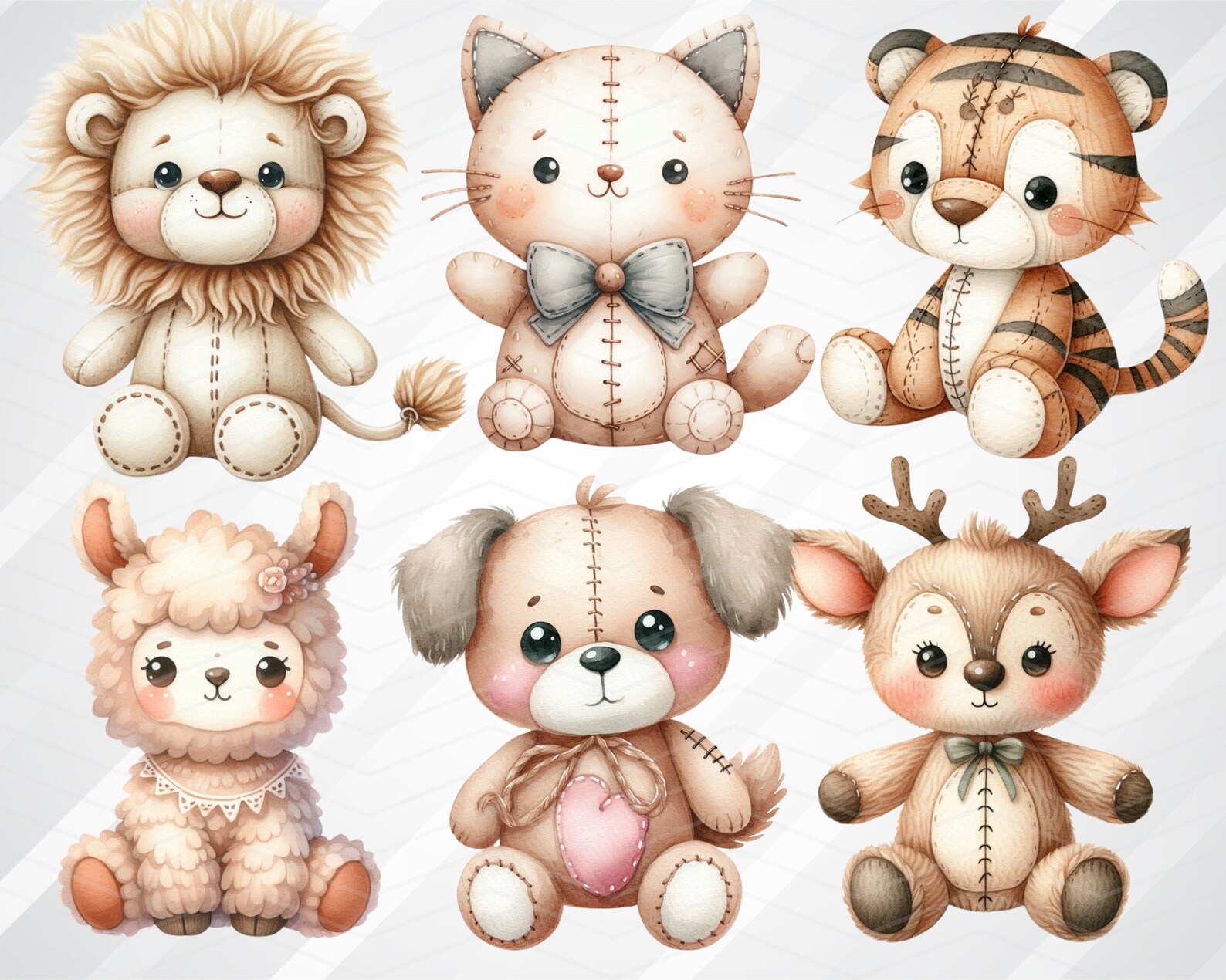 Cute Plush Animals Clipart, Vintage Stuffed Animals PNG Bundle, Nursery ...