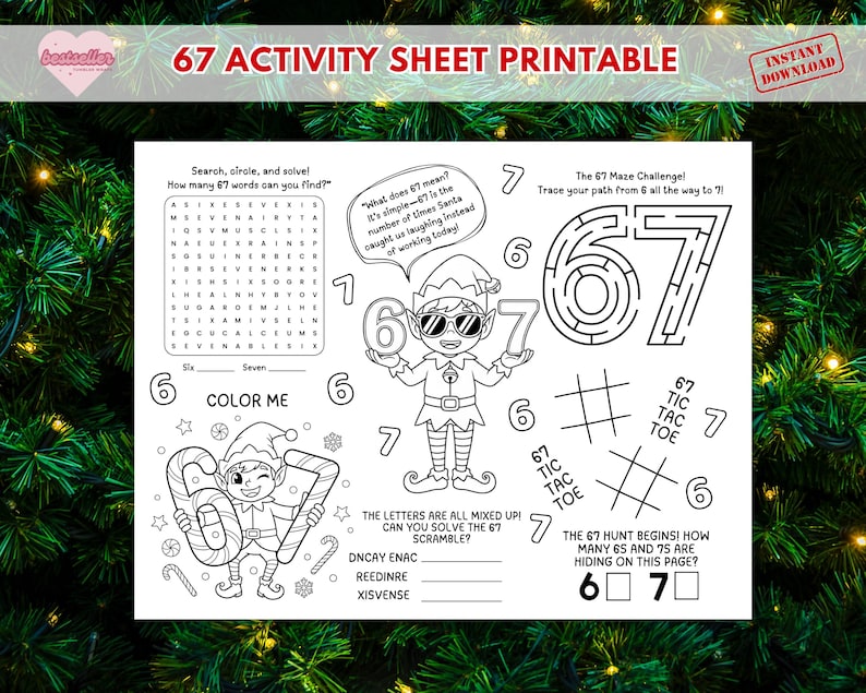 Elf 67 Activity Sheet Printable | Funny Elf Ideas | Elf Arrival Ideas ...