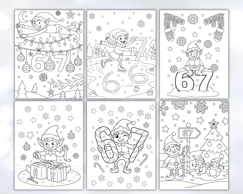67 Elf Coloring Page, Six Seven 6 7 Elf Coloring Sheet, Holiday ...