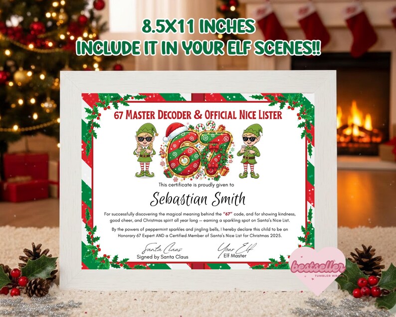 Elf 6 7 Certificate, Six Seven Elf Nice List, 67 Elf Printable, Elf ...