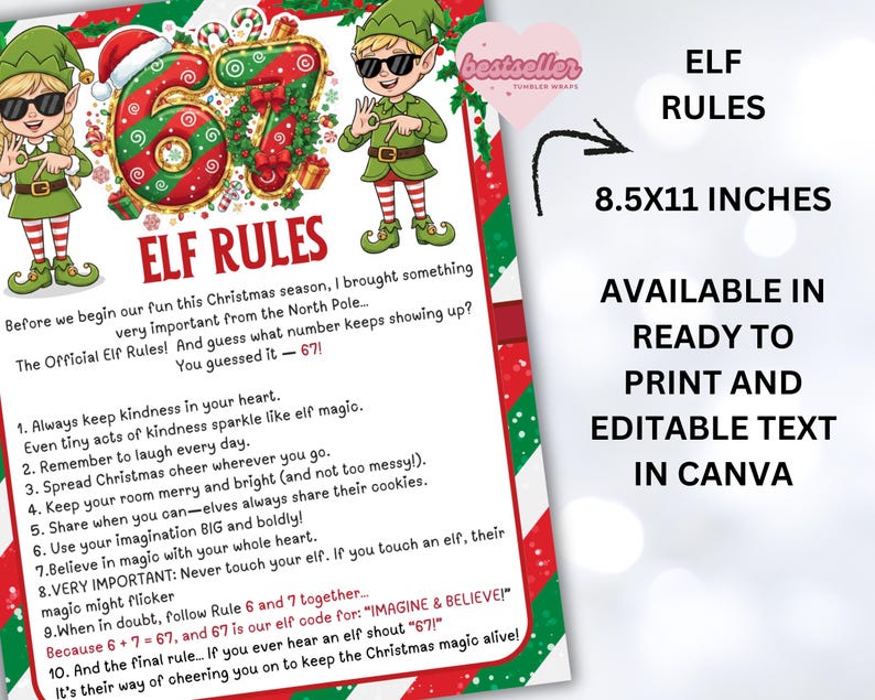 6 7 Elf Rules, Six Seven Elf Letter, 6-7 Elf Rules Letter, Elf Rules ...