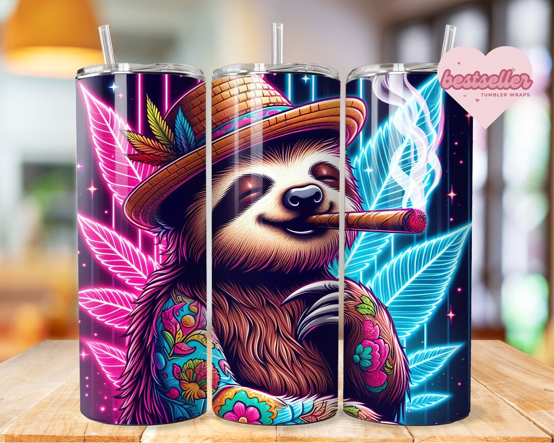 Sloth Weed Tumbler Wrap, Neon Weed Sublimation, Marijuana Tumbler, Weed ...