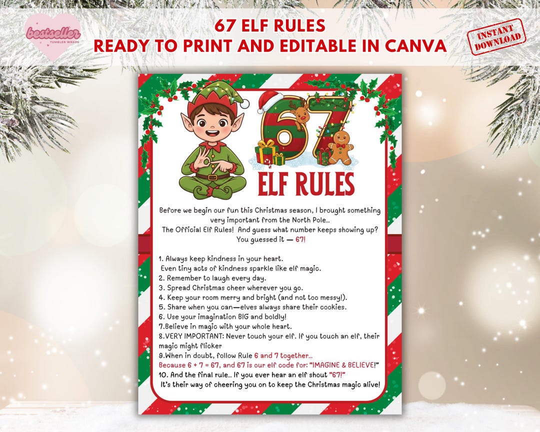 6 7 Elf Rules, Six Seven Elf Letter, 6-7 Elf Rules Letter, Elf Rules ...