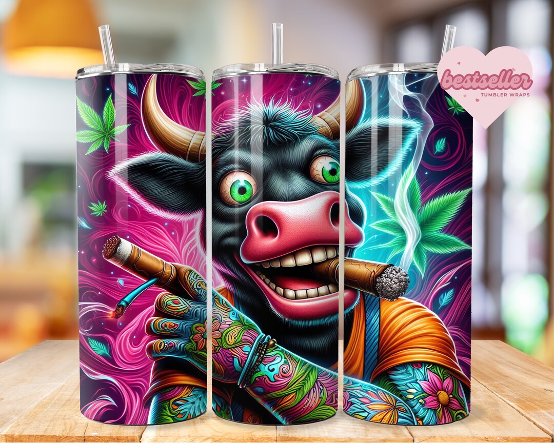 Highland Cow Weed Tumbler Wrap, Neon Weed Sublimation,marijuana Tumbler ...