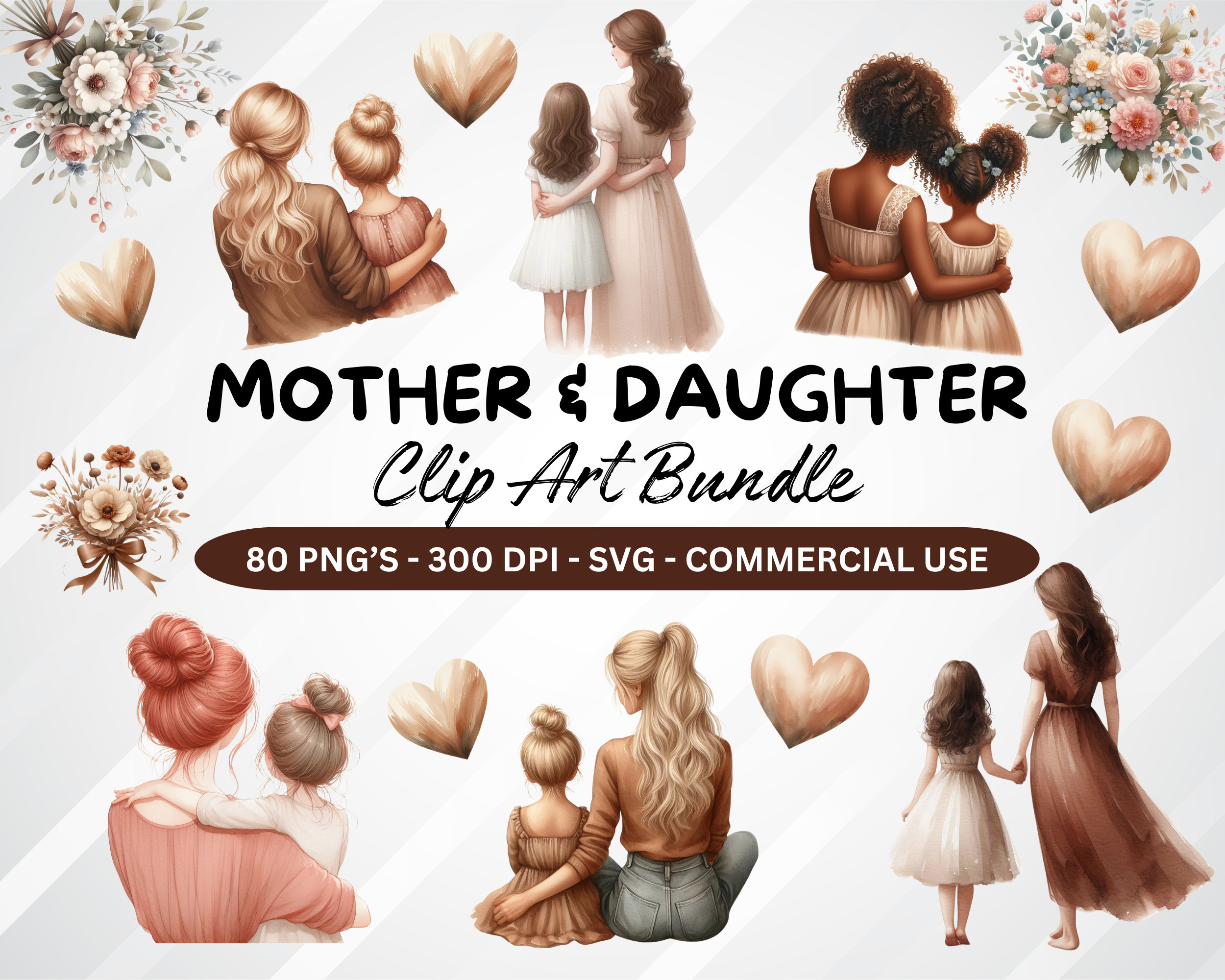 MOTHER AND DAUGHTER Clipart Pack, Clipart for Commercial Use ...