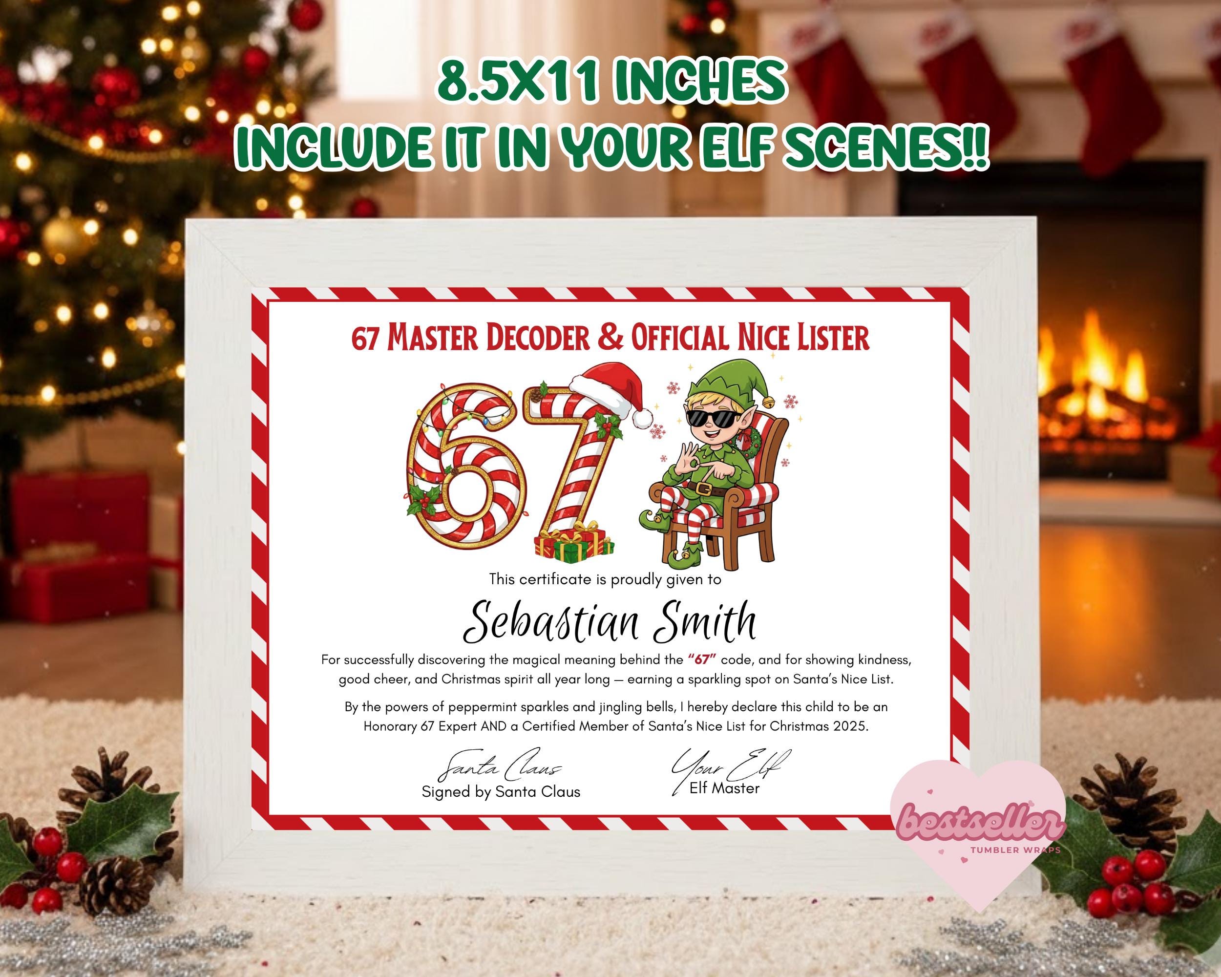 Elf 6 7 Certificate, Six Seven Elf Nice List, 67 Elf Printable, Elf ...