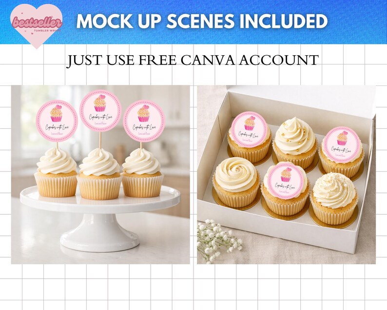 Cupcake Toppers Template Canva | Editable Cupcake Toppers | DIY ...
