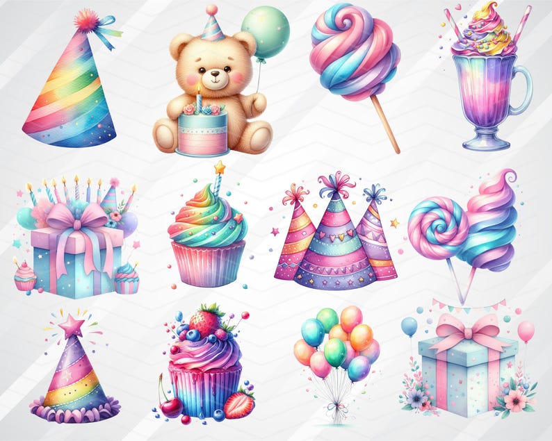 Birthday Clipart Bundle 600 Birthday PNG, Watercolor Birthday Clipart ...