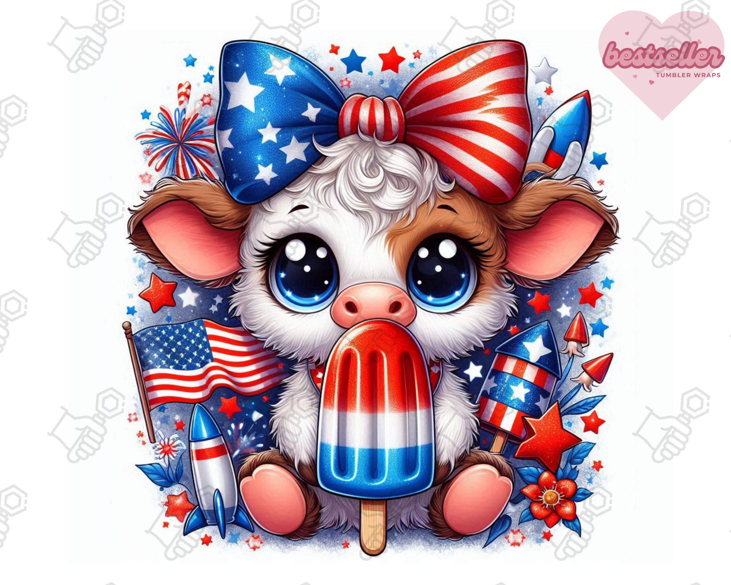 4th of July Highland Cow Popsicle 20 Oz Skinny Tumbler Sublimation ...