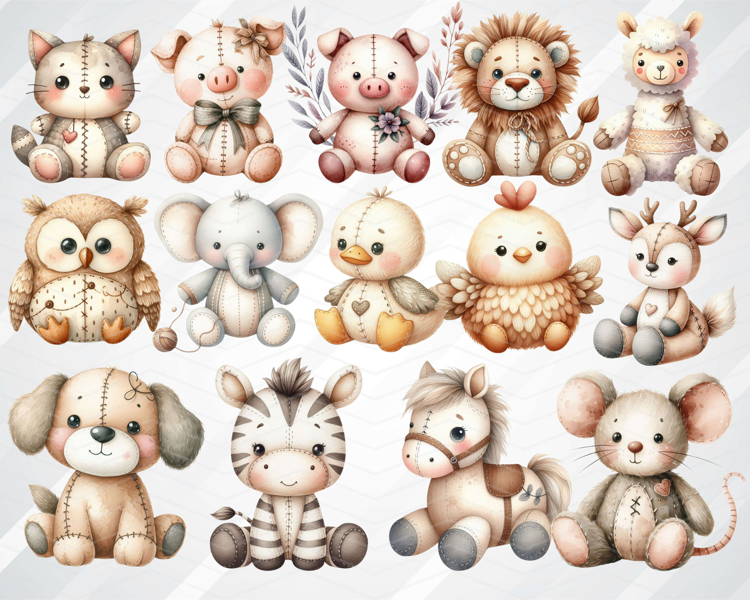 Cute Plush Animals Clipart, Vintage Stuffed Animals PNG Bundle, Nursery ...