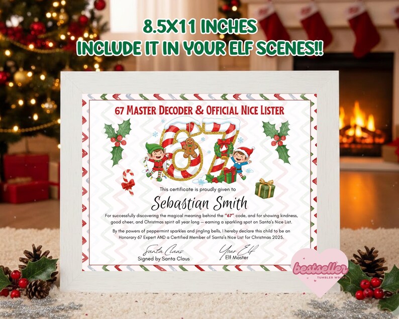 Elf 6 7 Certificate, Six Seven Elf Nice List, 67 Elf Printable, Elf ...
