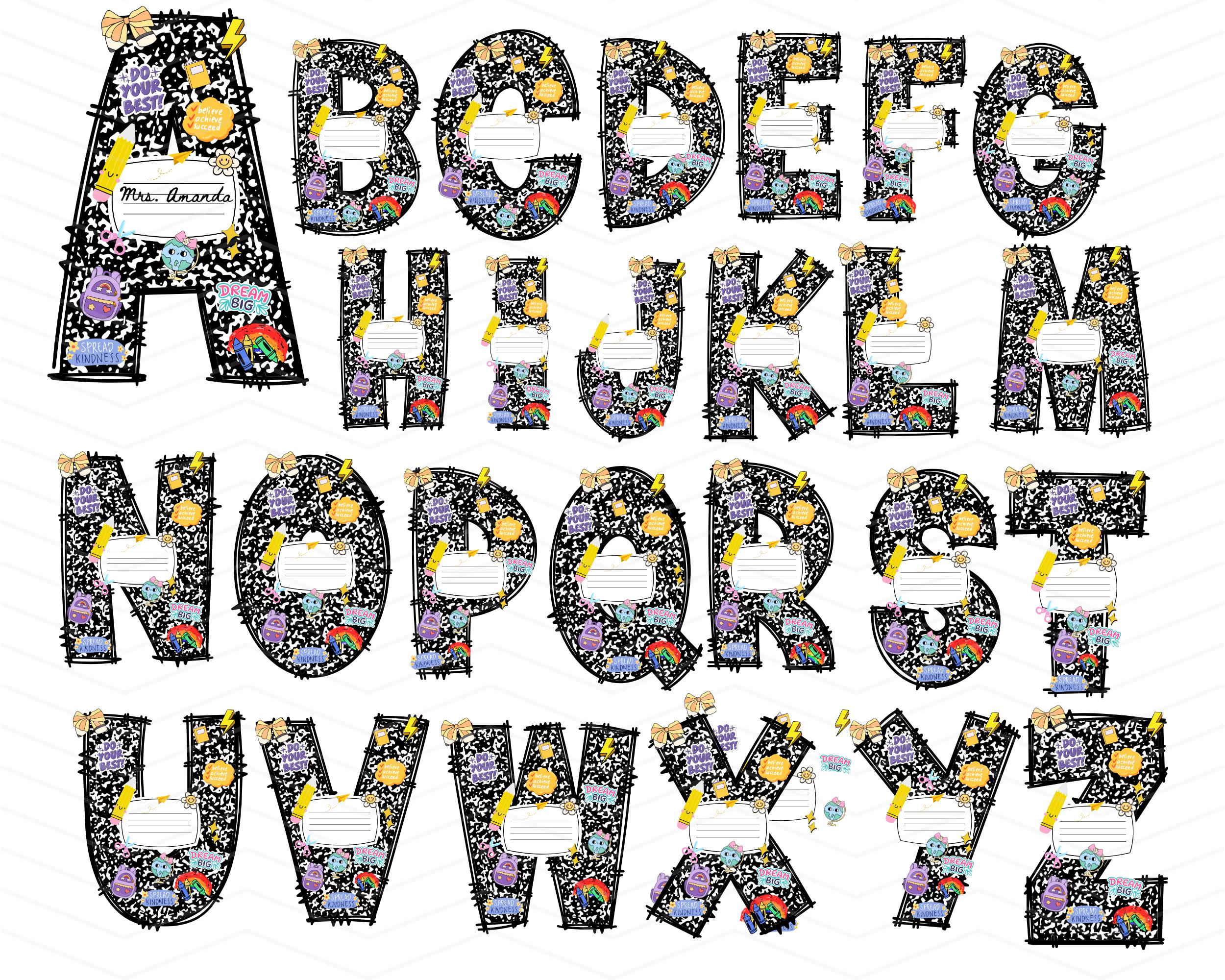 Back to School Alphabet PNG Bundle, First Day of School Png, Leopard ...