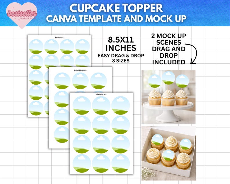 Cupcake Toppers Template Canva | Editable Cupcake Toppers | DIY ...