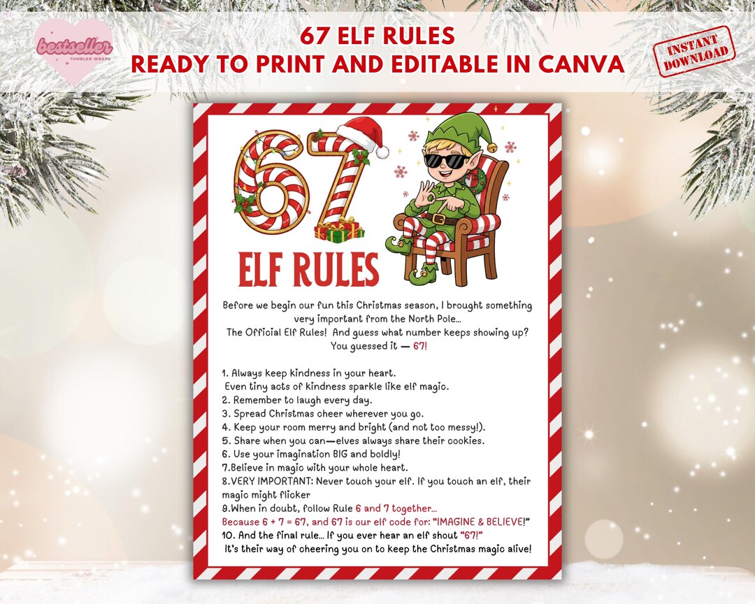 6 7 Elf Rules, Six Seven Elf Letter, 6-7 Elf Rules Letter, Elf Rules ...