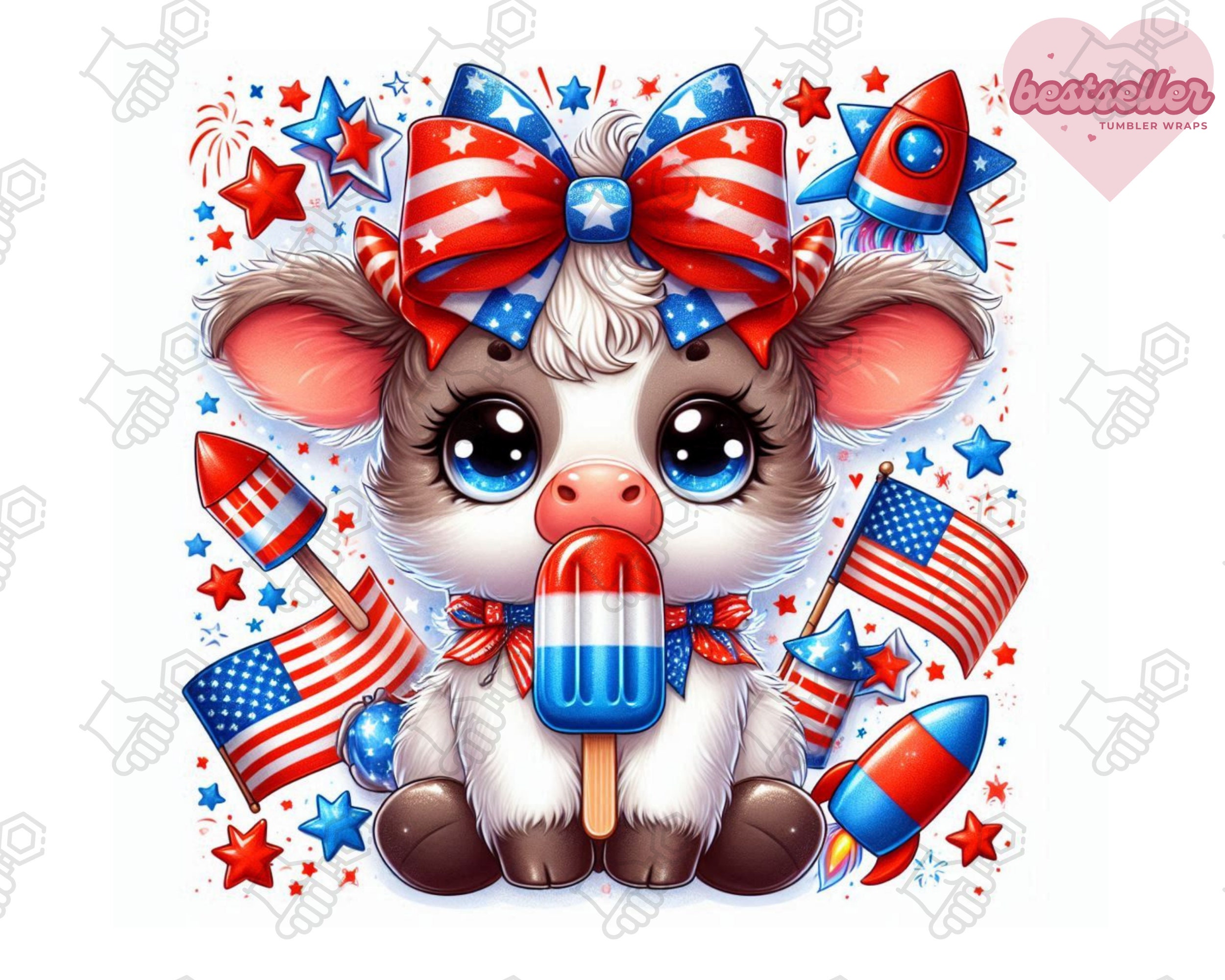 4th of July Highland Cow Popsicle 20 Oz Skinny Tumbler Sublimation ...