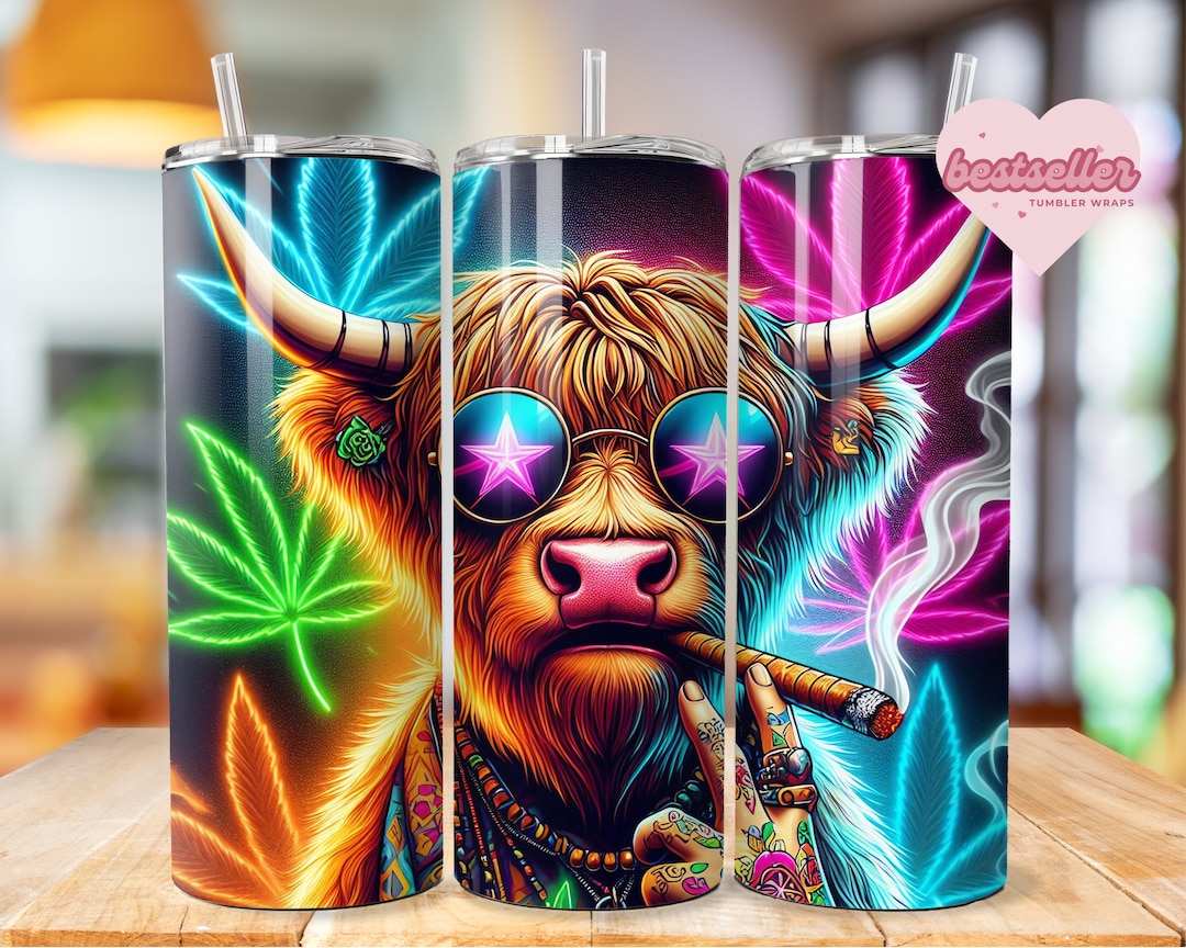 Highland Cow Weed Tumbler Wrap, Neon Weed Sublimation,marijuana Tumbler ...