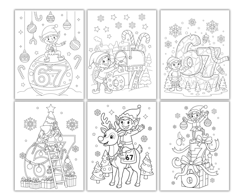 67 Elf Coloring Page, Six Seven 6 7 Elf Coloring Sheet, Holiday ...