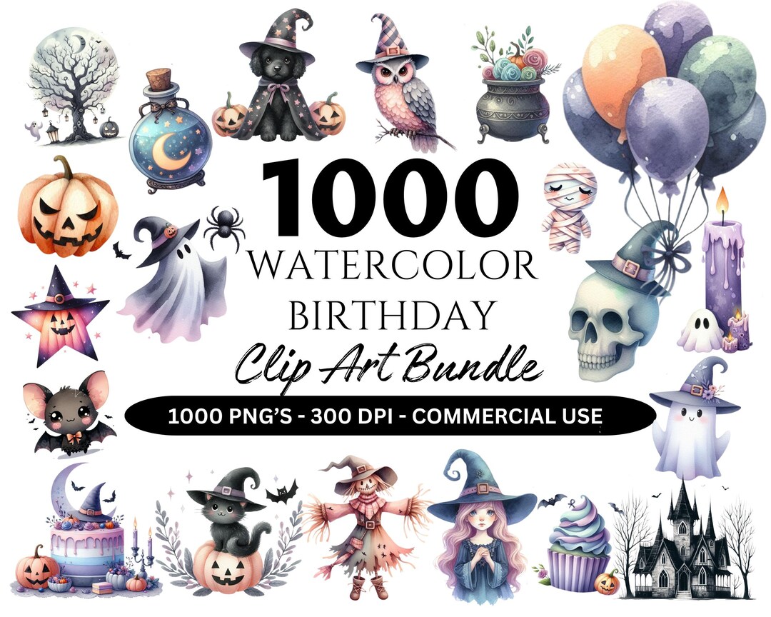 1000 Watercolor Halloween Clipart Bundle, Pastel Spooky Clip Art ...