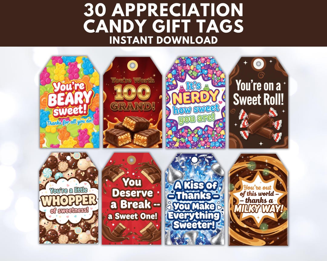 Appreciation Candy Bar Gift Tags, Thank You Gift Tag, Candy Gift Tag ...