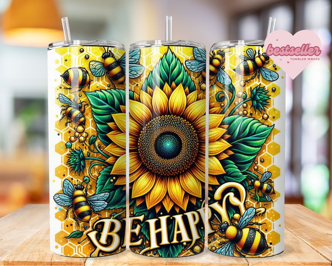 Sunflower Png, Bee Happy. Tumbler Wrap, Sublimation Design, Bee Tumbler ...