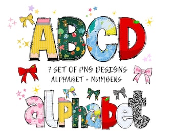 Preppy School Alphabet Png Bundle, Retro Alphabet Png Bundle, Teacher ...