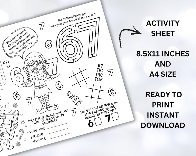 Elf 67 Activity Sheet Printable | Funny Elf Ideas | Elf Arrival Ideas ...