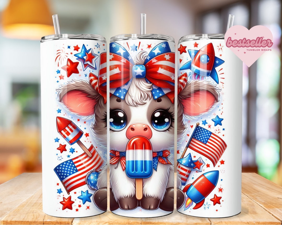 4th of July Highland Cow Popsicle 20 Oz Skinny Tumbler Sublimation ...