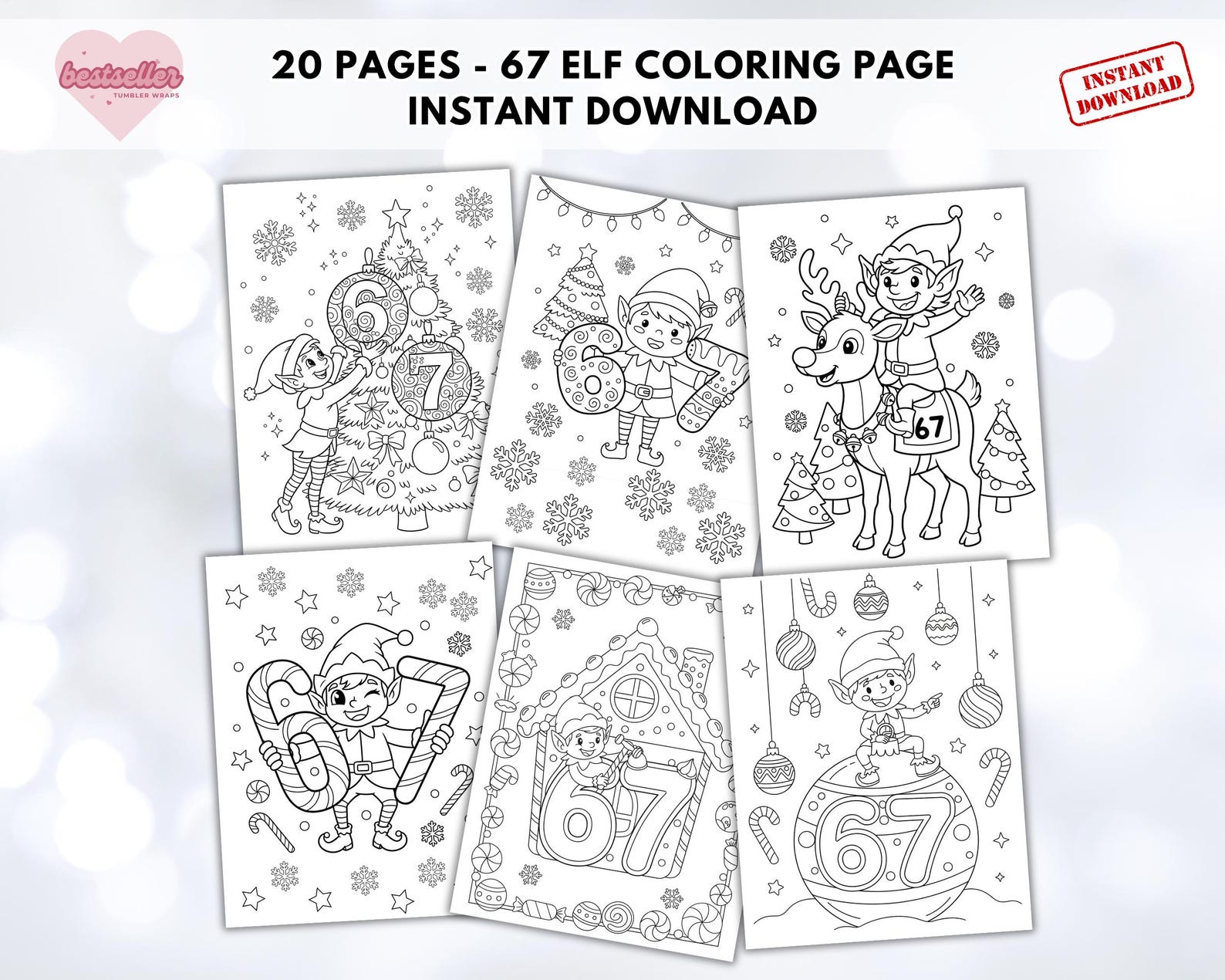 67 Elf Coloring Page, Six Seven 6 7 Elf Coloring Sheet, Holiday ...
