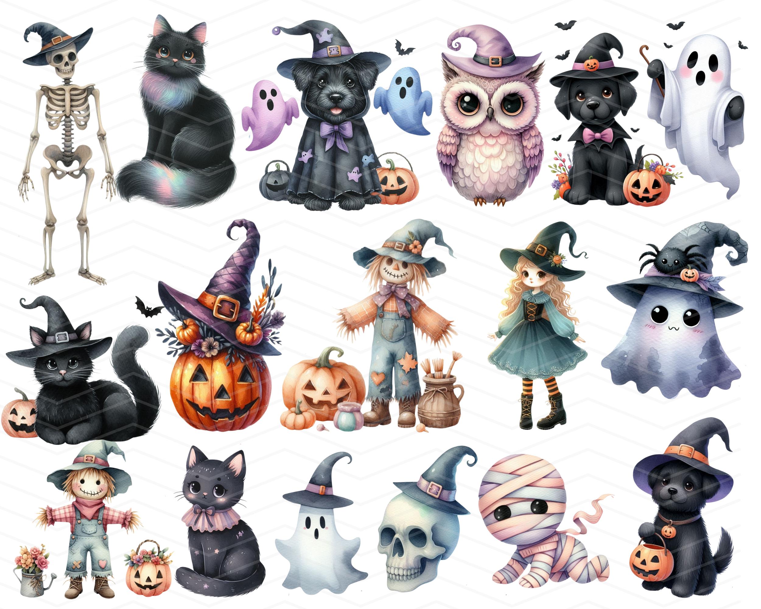 1000 Watercolor Halloween Clipart Bundle, Pastel Spooky Clip Art ...