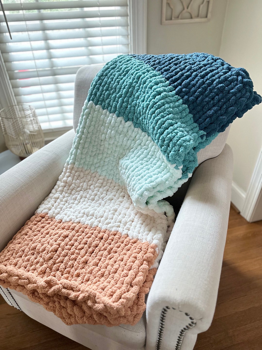 Beach Theme Handknitted Chunky Blanket - Etsy