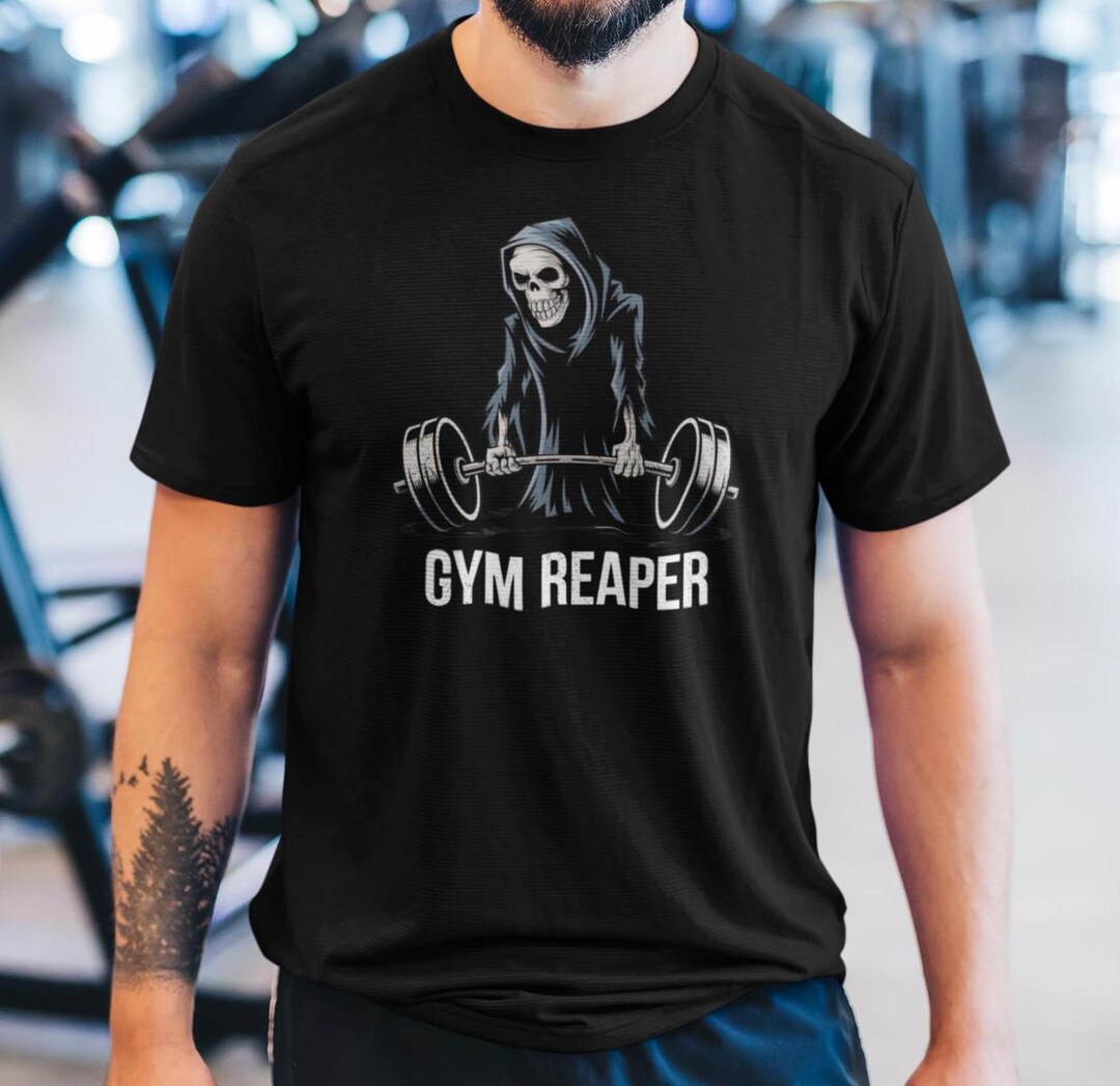 Gym Reaper T-shirt - Funny Fitness Skull Tee, Workout Graphic Shirt ...