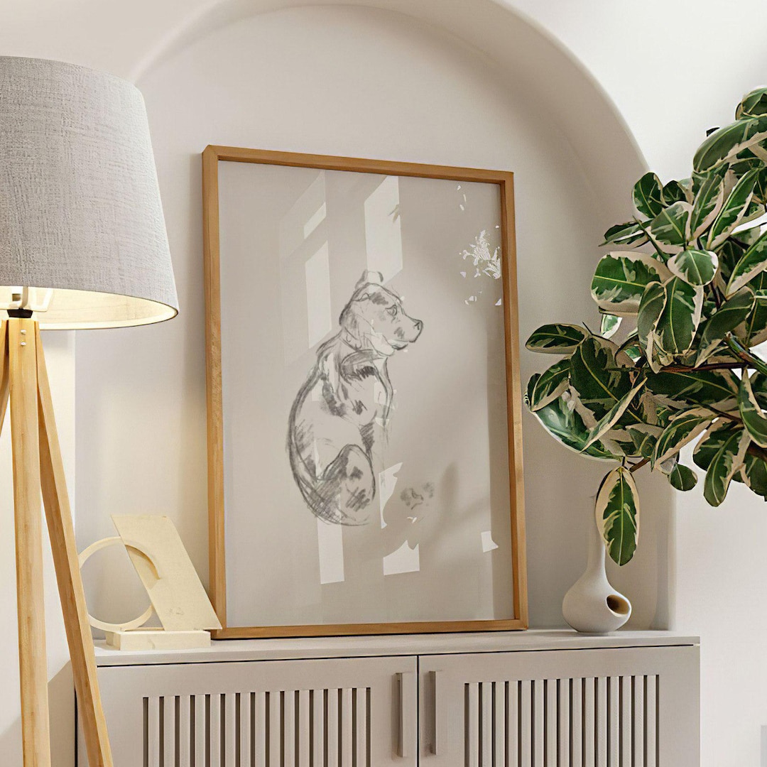 Antique Sketch of a Sitting Dog Poster | Chalk Study Wall Art | Dog ...