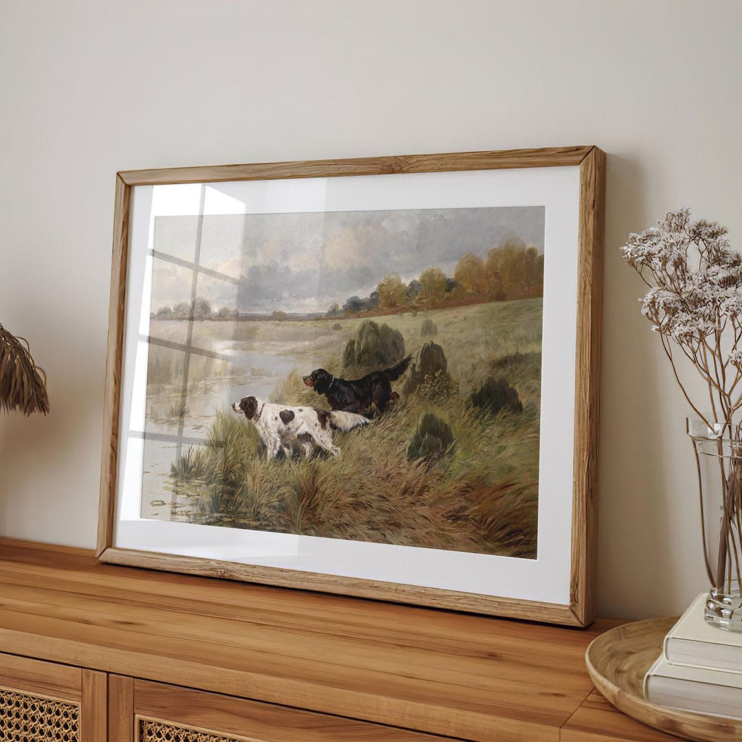 Pointing Dogs Print | Gundog Landscape Painting | 19th Century Game ...