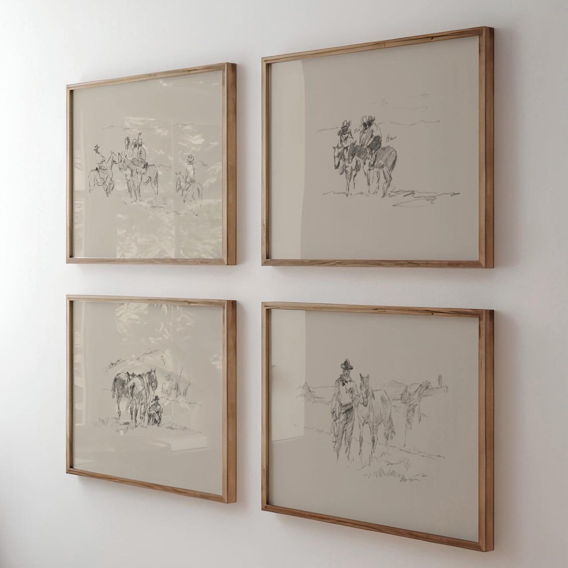 Set of Four Western Theme Cowboy Prints | Texas Wrangler Wall Art | 4 ...