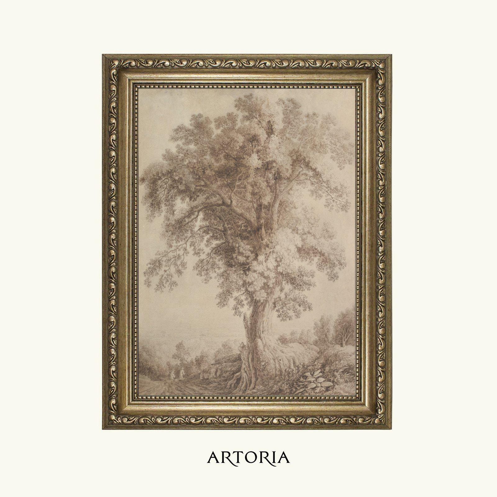 Large Tree Drawing Print | Antique Pen & Brown Ink Wash Graphite ...