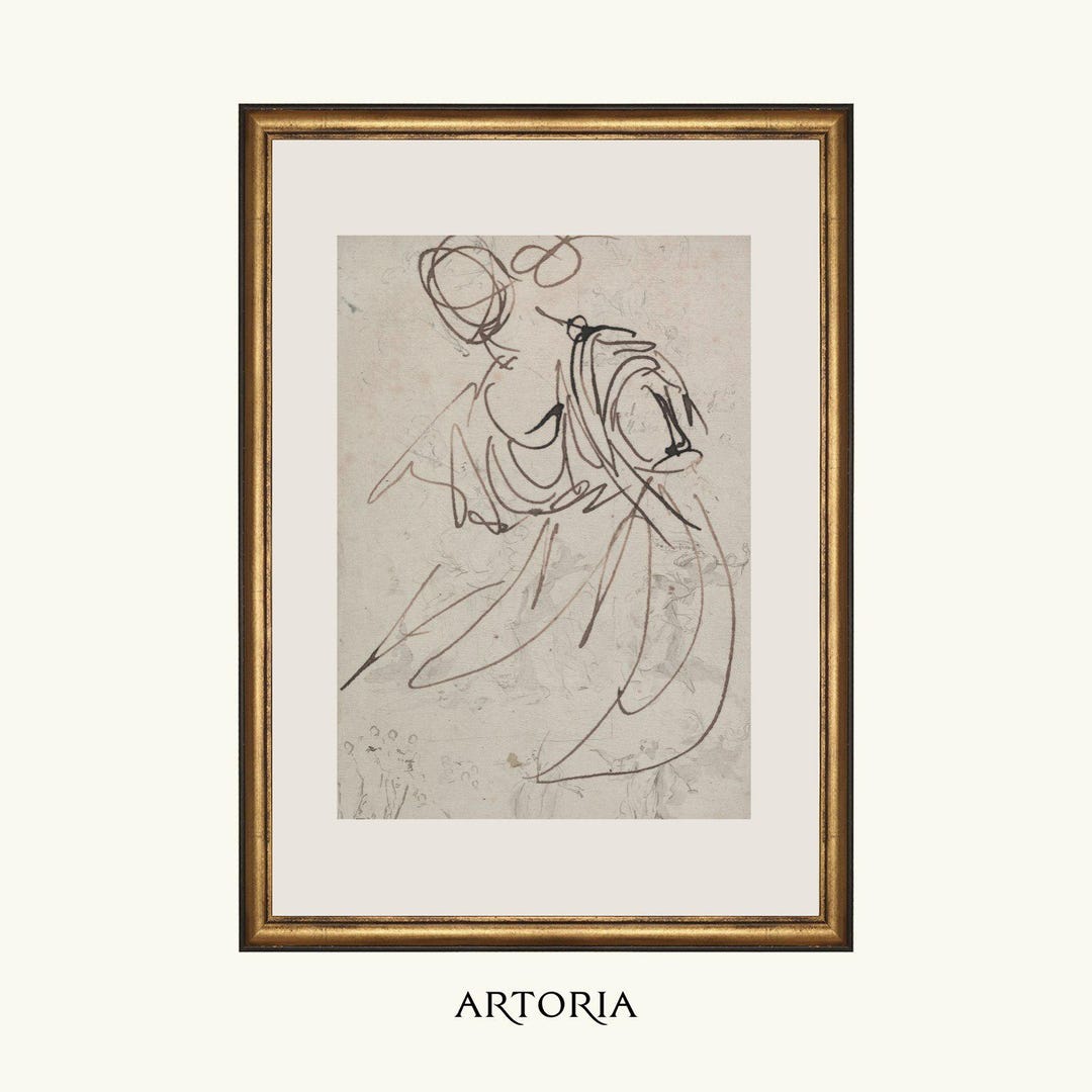 Antique Female Form Drawing | Dancing Woman Wall Art Print | Figure ...