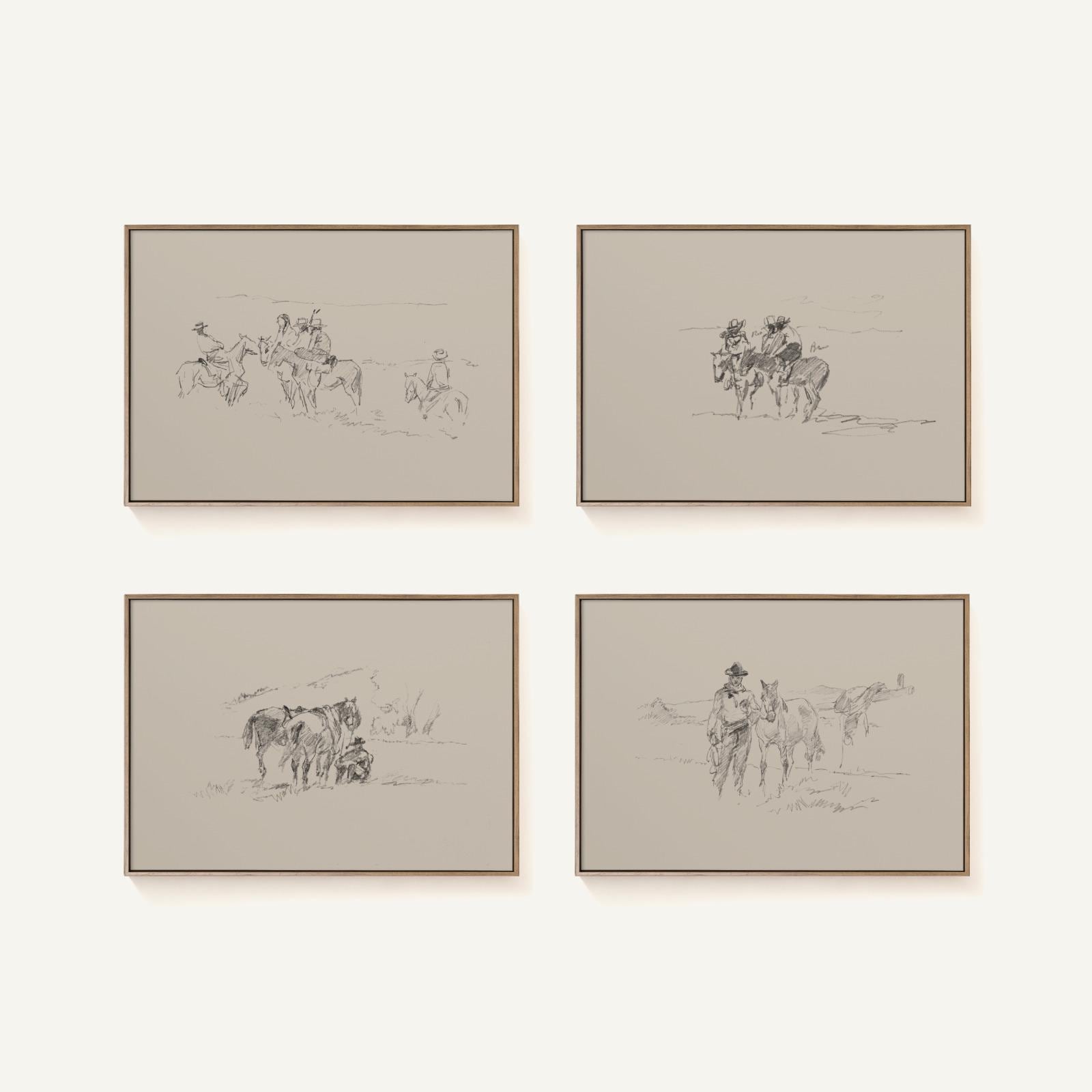 Set of Four Western Theme Cowboy Prints | Texas Wrangler Wall Art | 4 ...