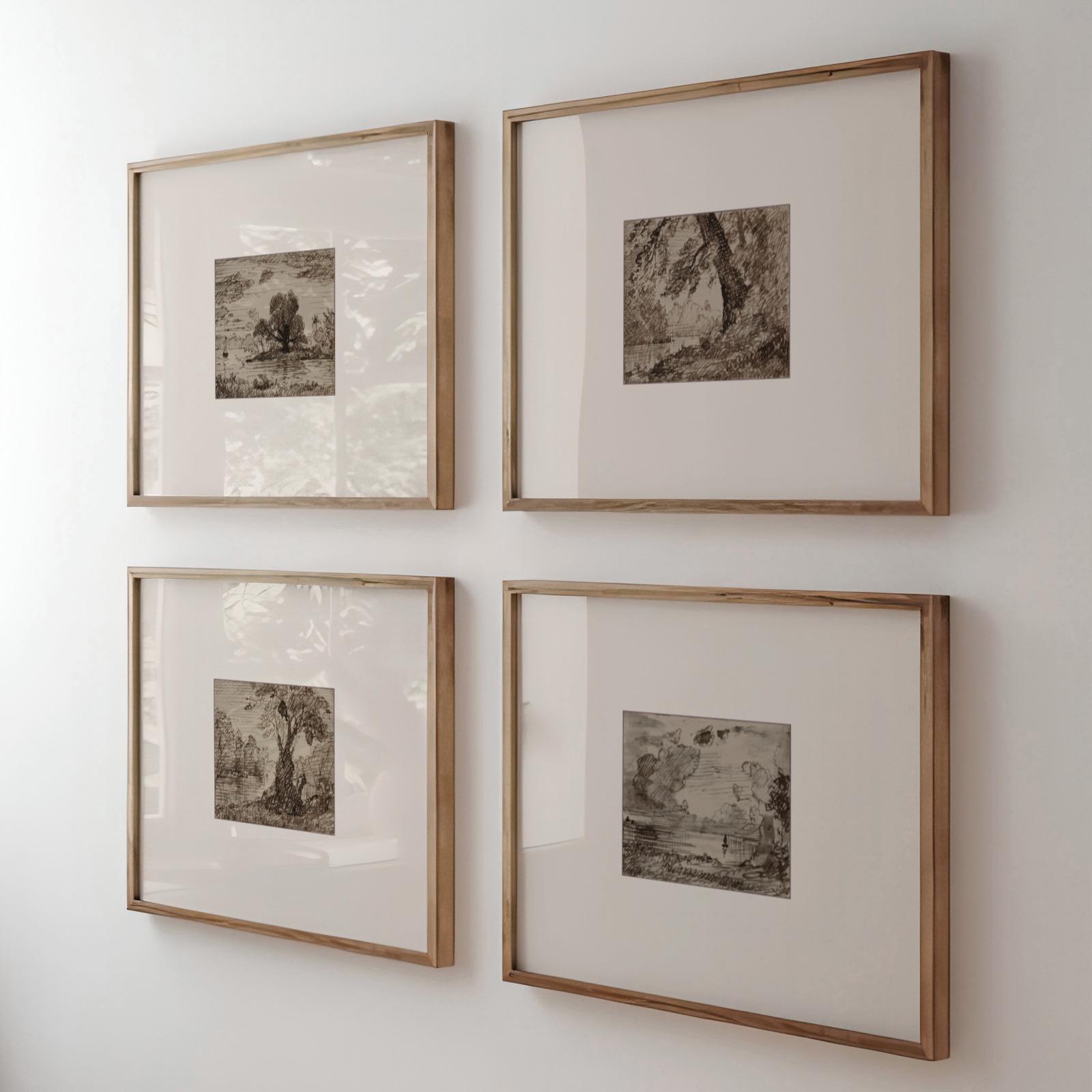 Set of Four River Landscape Prints | Vintage Transitional Beige Wall ...