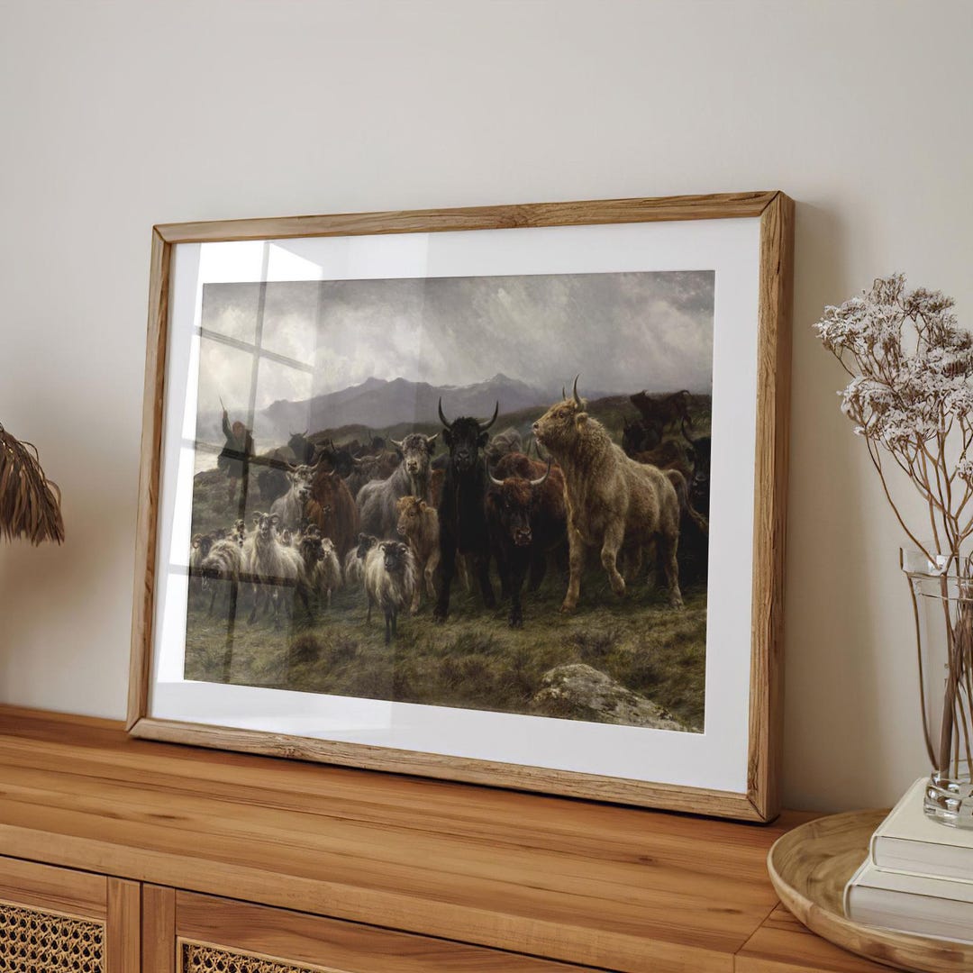 Vintage Highland Cattle Poster | Scottish Animal Painting | Cow Herd ...